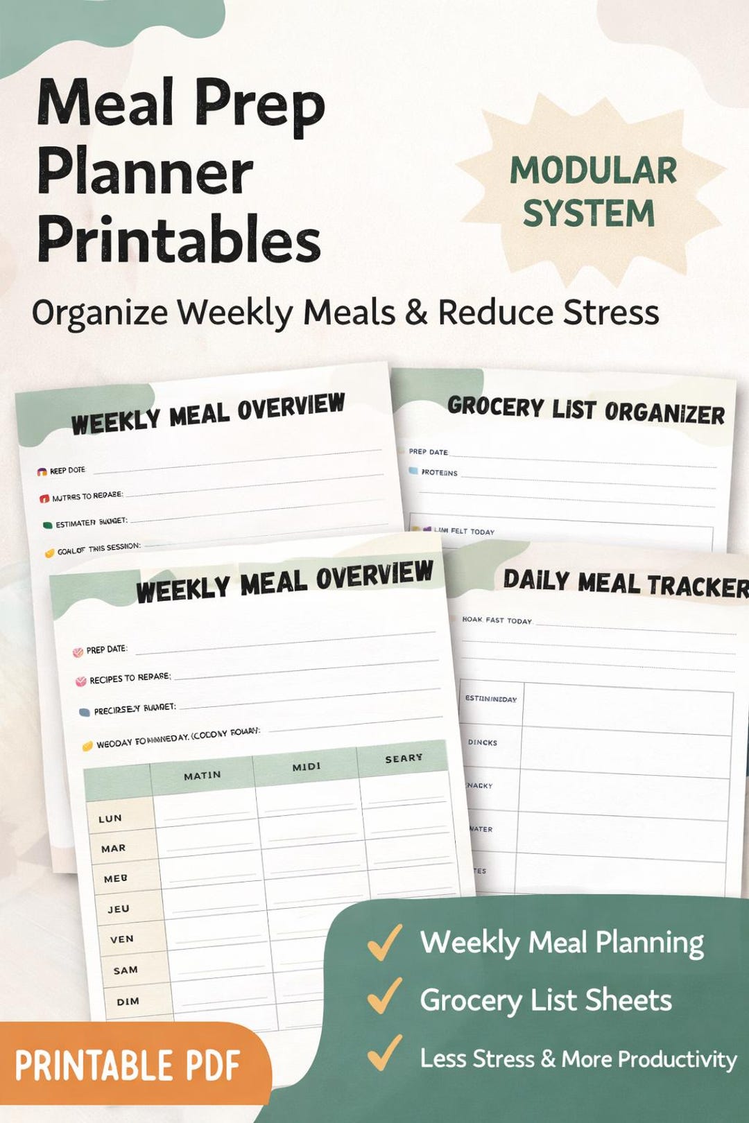 Meal Prep Planner Printable PDF | Weekly Meal Planning & Grocery List ...