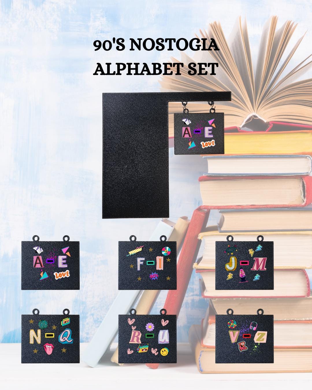 Moonlit Muses – 90's Nostalgia Alphabet Set Bookshelf Markers (set of 6 ...