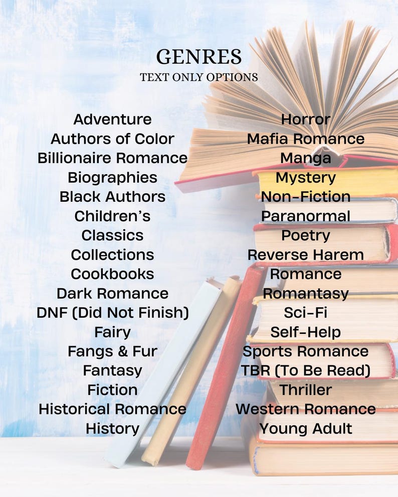 Alley (square Frame) Genre Names Bookshelf Markers - Etsy