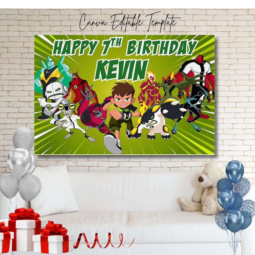 Ben 10 Birthday Banner | Printable Cartoon Party Decor (digital File ...