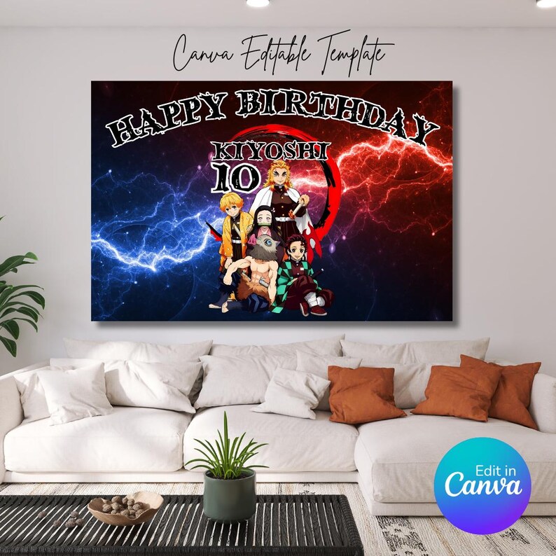 Demon Slayer Birthday Banner | Printable Party Decoration | Digital ...