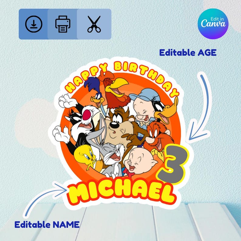 Looney Tunes Cake Toppers | Printable & Downloadable Party Decor | Kids ...