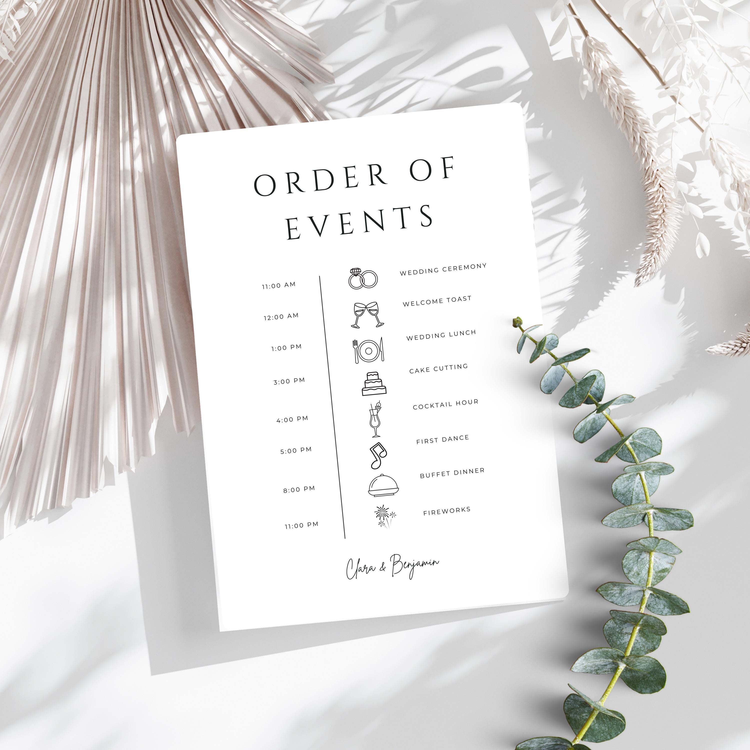 Wedding Schedule Cards: Elegant, Minimal, Simple Order of Events ...