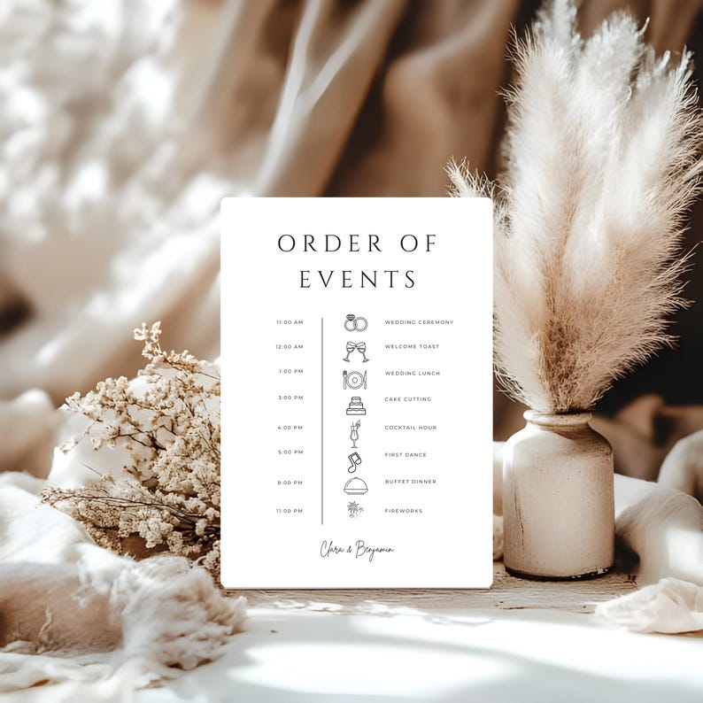 Wedding Schedule Cards: Elegant, Minimal, Simple Order of Events ...