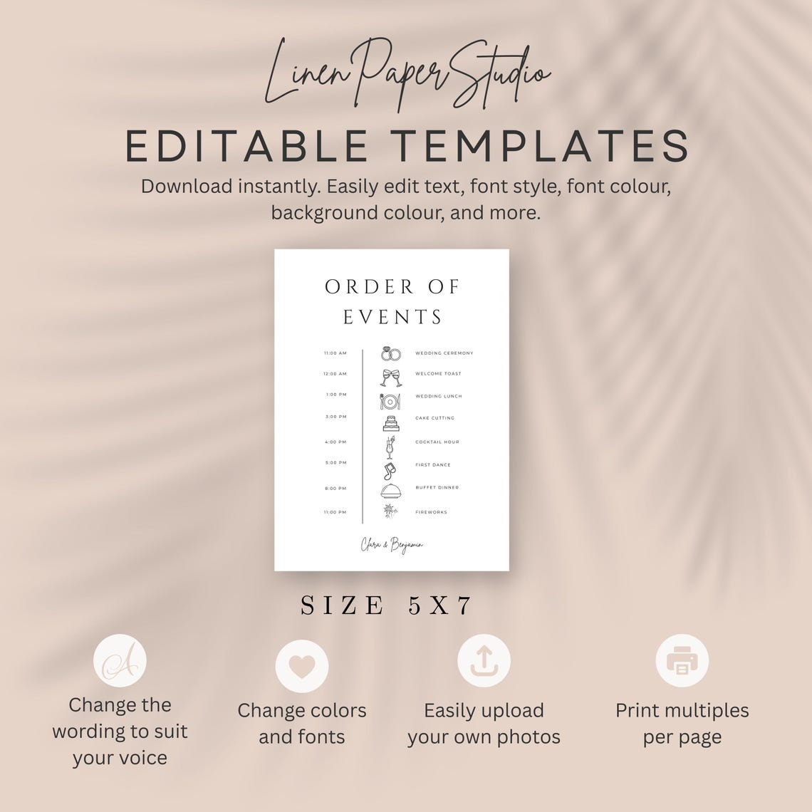 Wedding Schedule Cards: Elegant, Minimal, Simple Order of Events ...