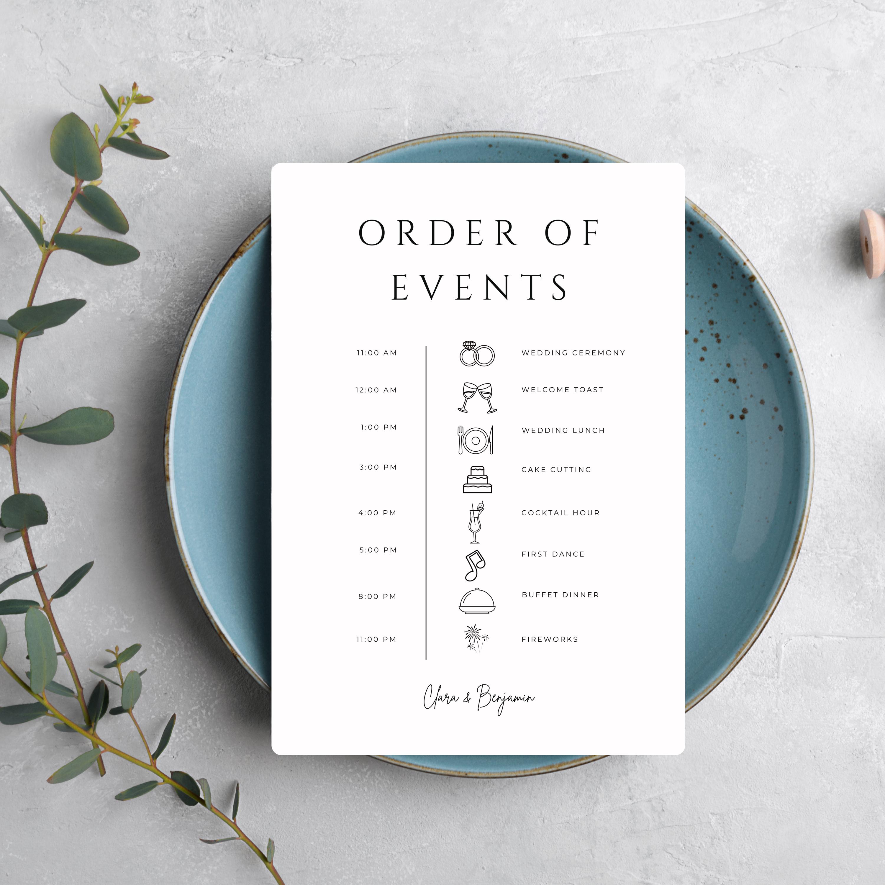 Wedding Schedule Cards: Elegant, Minimal, Simple Order of Events ...