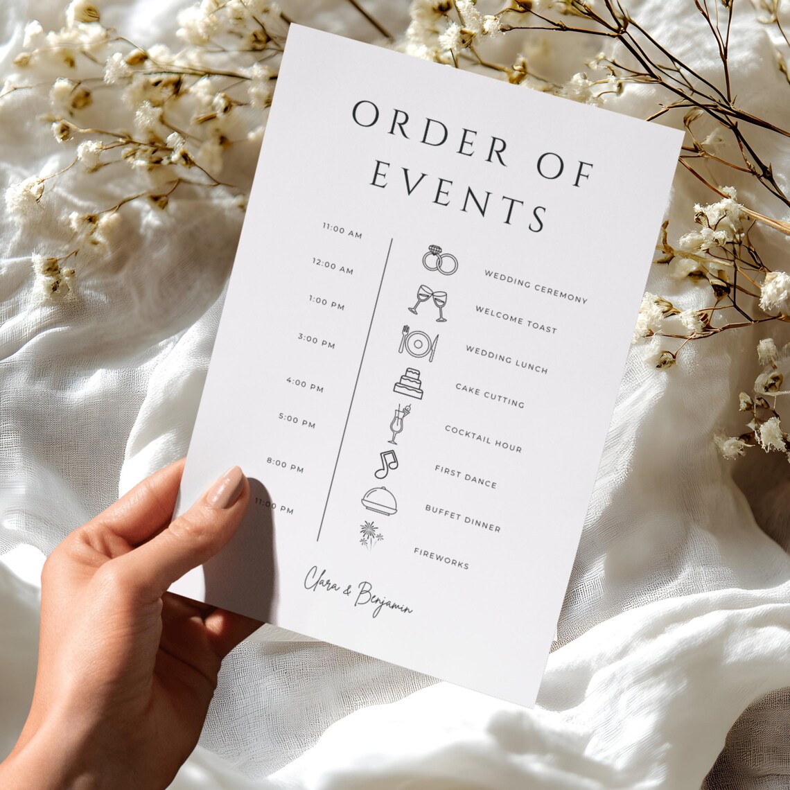 Wedding Schedule Cards: Elegant, Minimal, Simple Order of Events ...