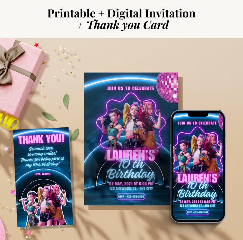 Kpop Demon Hunter Birthday Invitation, Anime Digital Invite, Editable ...