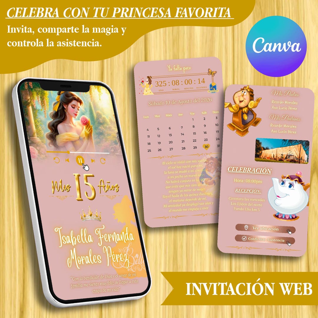Elegant, Modern, and Editable Quinceanera Website Template in Canva ...