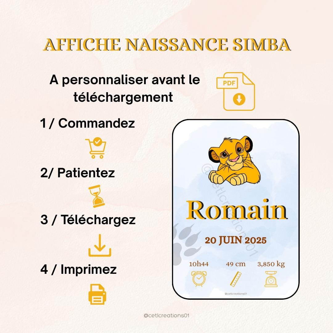 Personalized Birth Poster - Simba Theme, the Lion King - Unique Baby ...