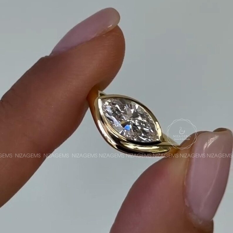 Matching Pinky Ring, East West 1.5CT Marquise Moissanite Ring, Dainty ...