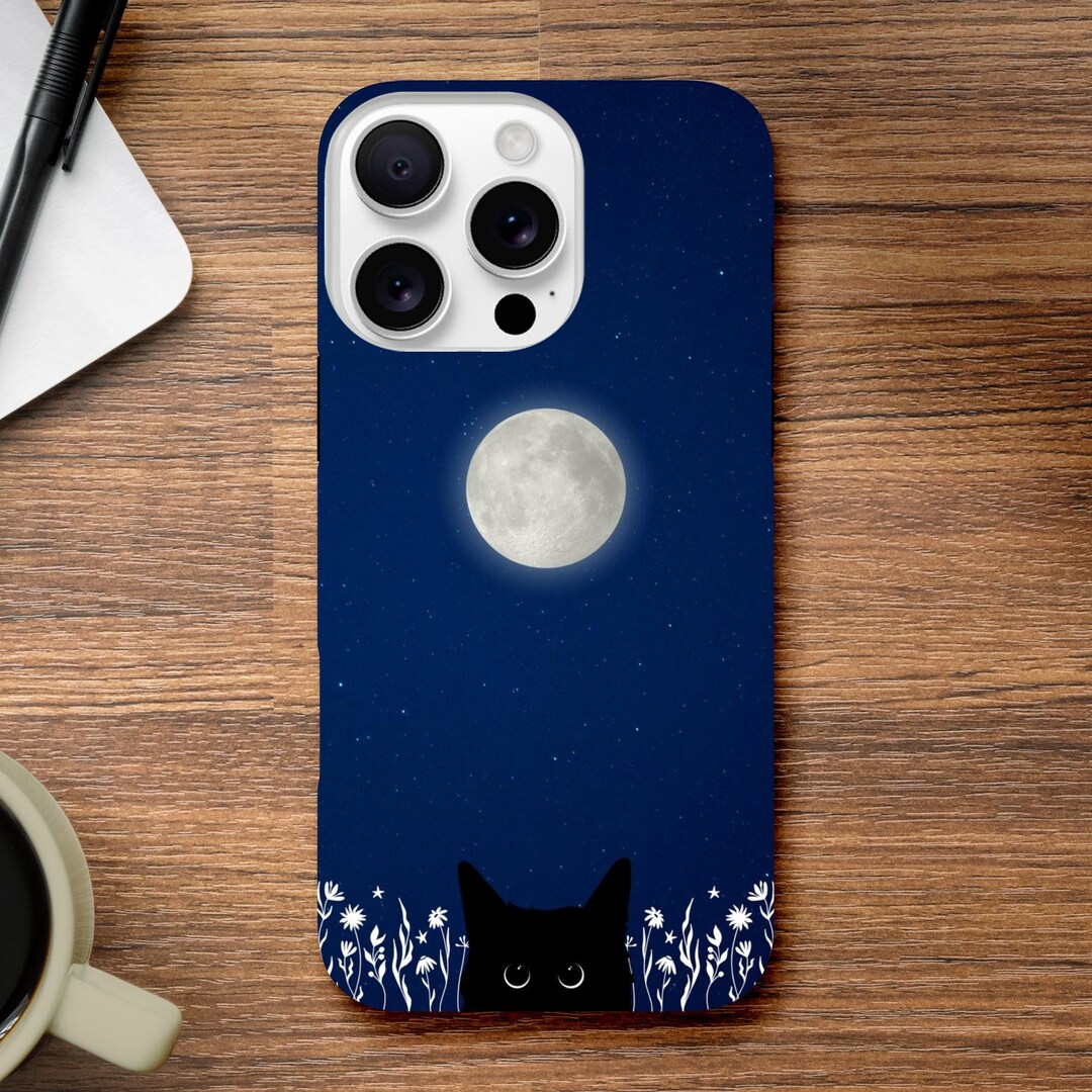 Durable Black Cat Moon iPhone Case – Mystical Starry Night Cover ...