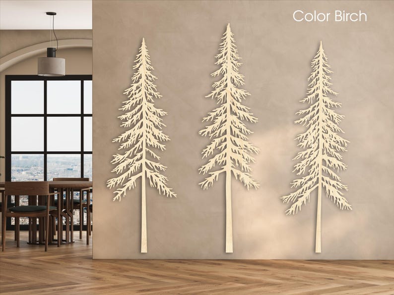 Pine Tree Wall Art Set – Wooden Forest Decor for Living Room, Nature ...