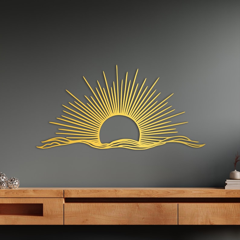 Golden Sun Wall Art, Minimalist Sunrise Decor - Etsy