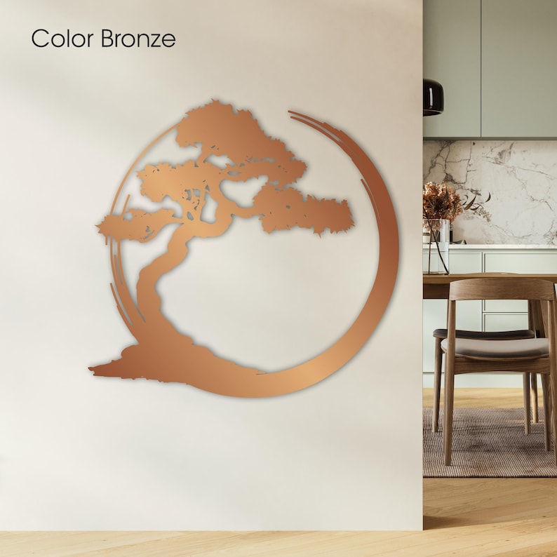 Zen Bonsai Tree Wall Art – Wooden Circle Wall Decor for Living Room or ...