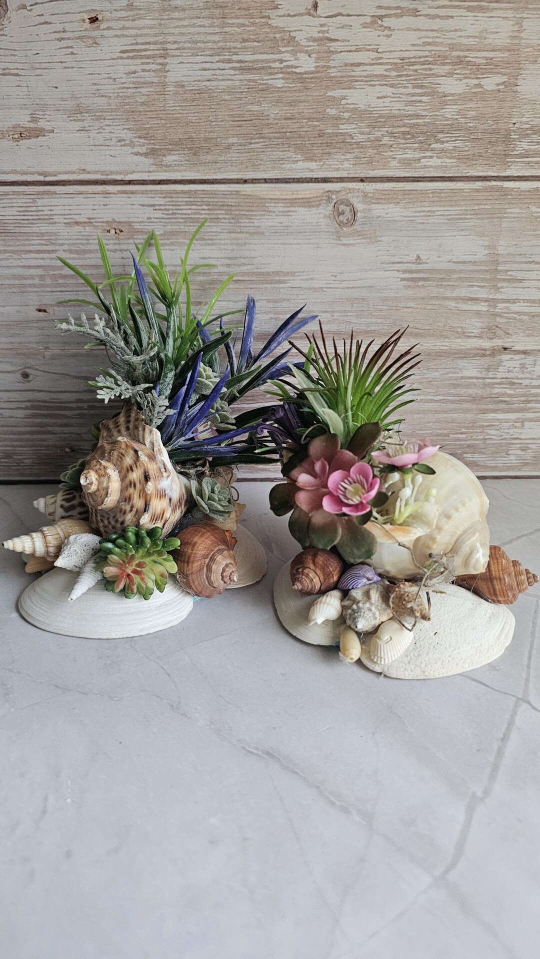 Seashell Silk Flower Arrangement | Coastal Home Decor Centerpiece | Two ...