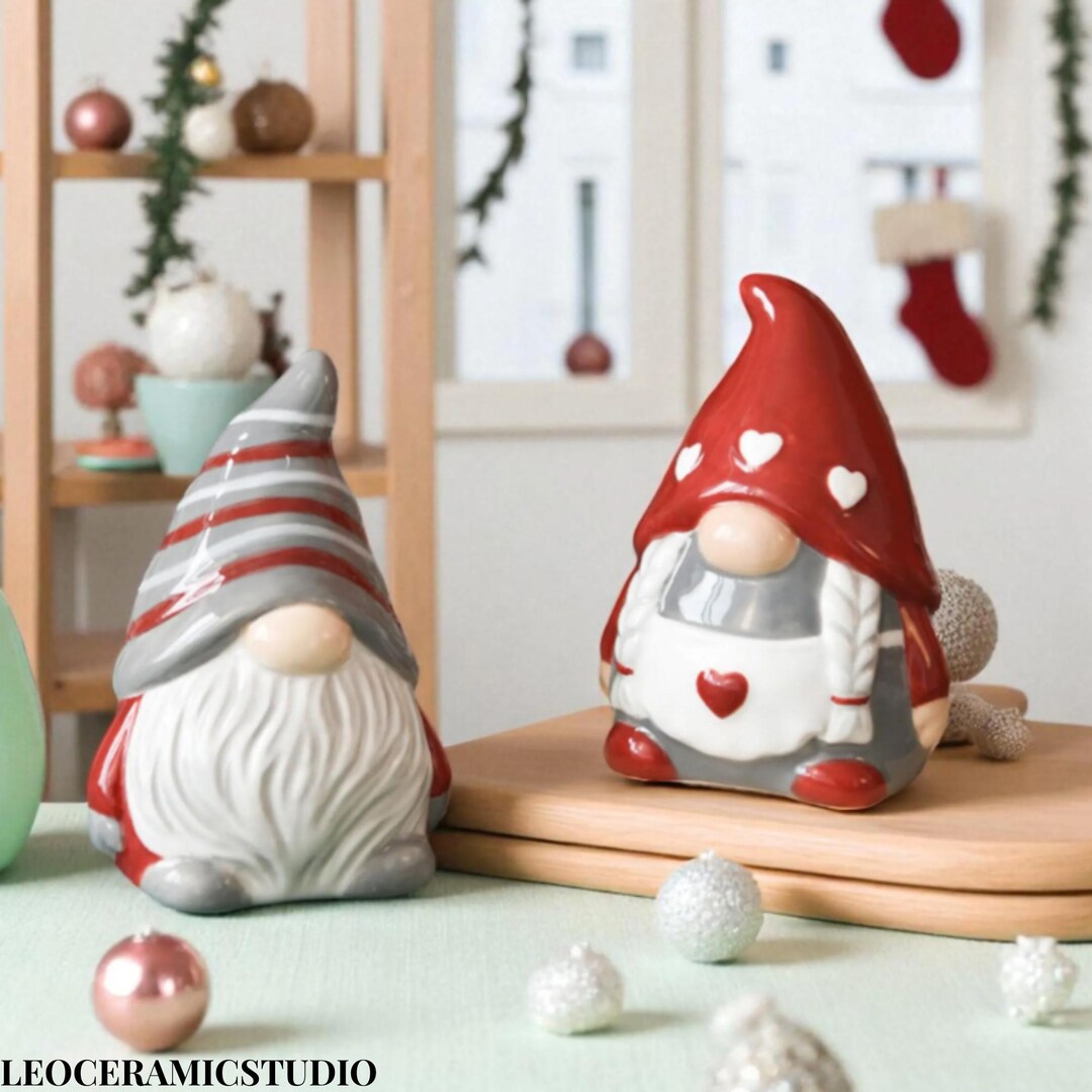 Hand-painted Scandi Santa & Elf Ceramic Shakers, Nordic Christmas Decor ...