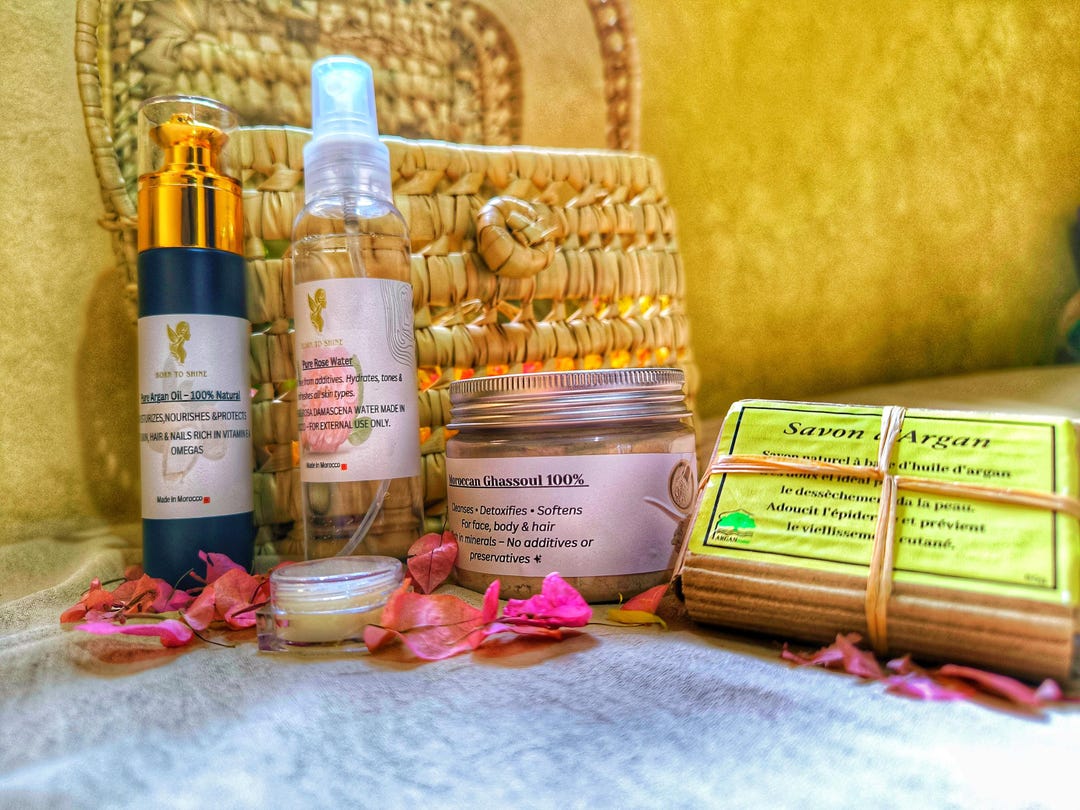Handmade Moroccan Gift Set Argan Oil, Rose Water, Ghassoul Clay, Argan ...