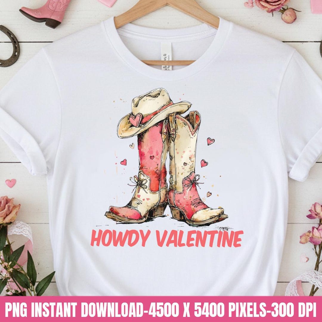 Howdy Valentine Cowgirl Boots PNG Pink Western Hat Hearts Cute Country ...