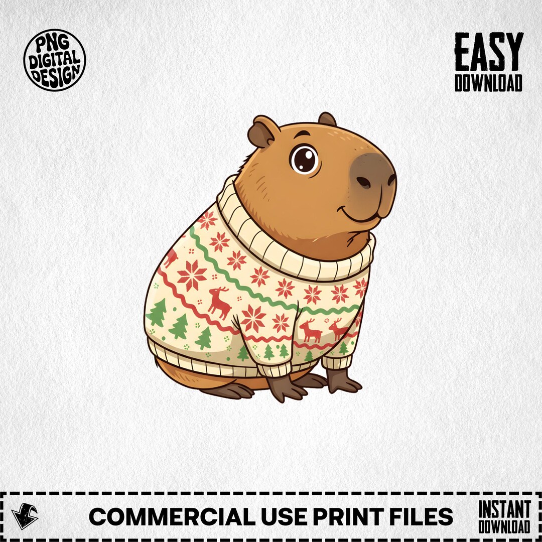 Capybara Christmas Clipart for Commercial Use, Winter Christmas Sweater ...