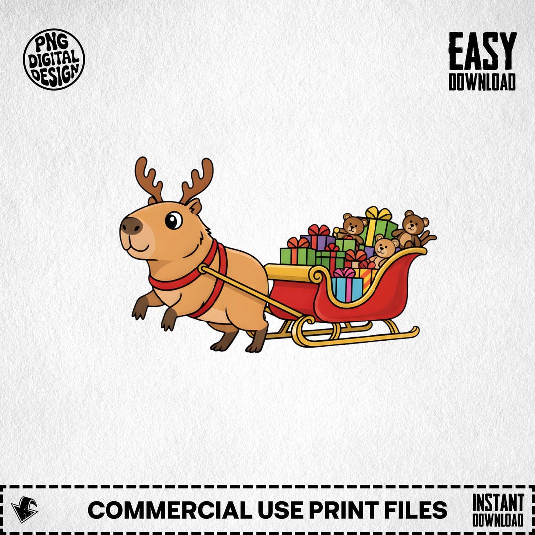 Christmas Capybara Sleigh Reindeer Commercial Use Clipart: Festive ...