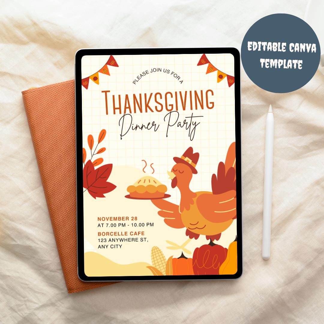 Editable Thanksgiving Dinner Invitation Card • Rustic Fall Party Invite ...