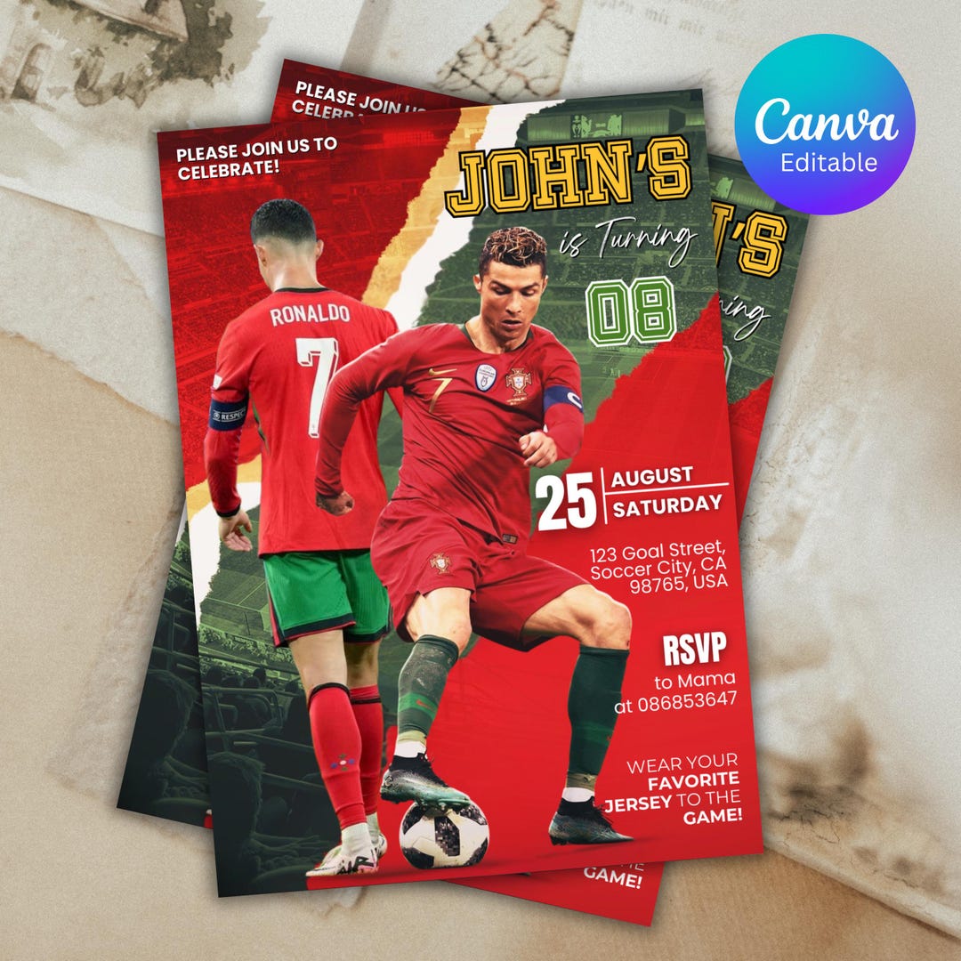 Ronaldo Birthday Invitation, CR7 Invitation, Editable Ronaldo ...