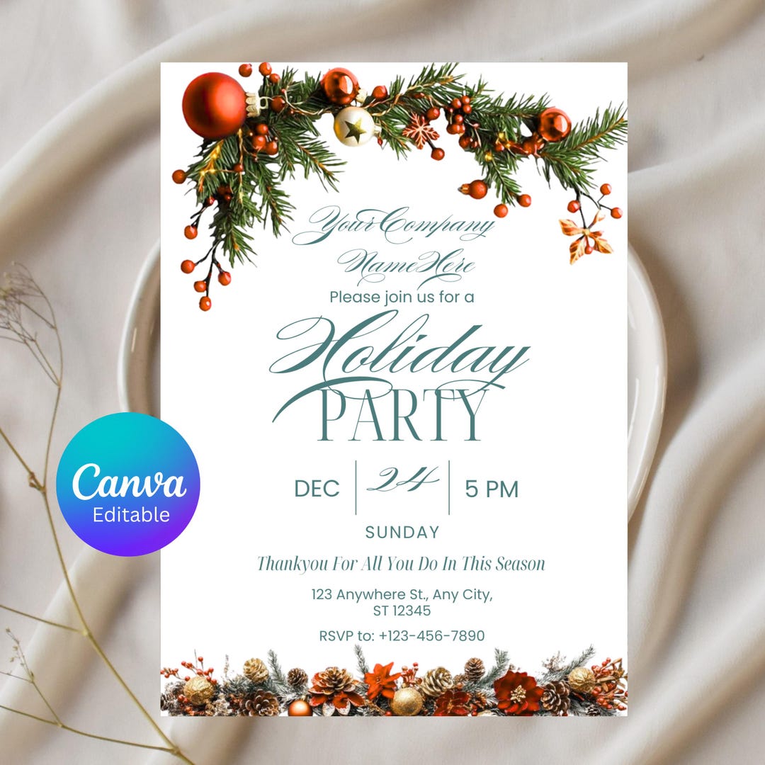 Work Holiday Party Invitation, Company Christmas Party, Editable Client ...