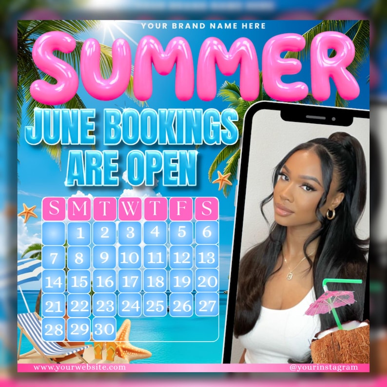 June Booking Flyer, Template Summer Beauty Flyer, Canva Editable Hair ...