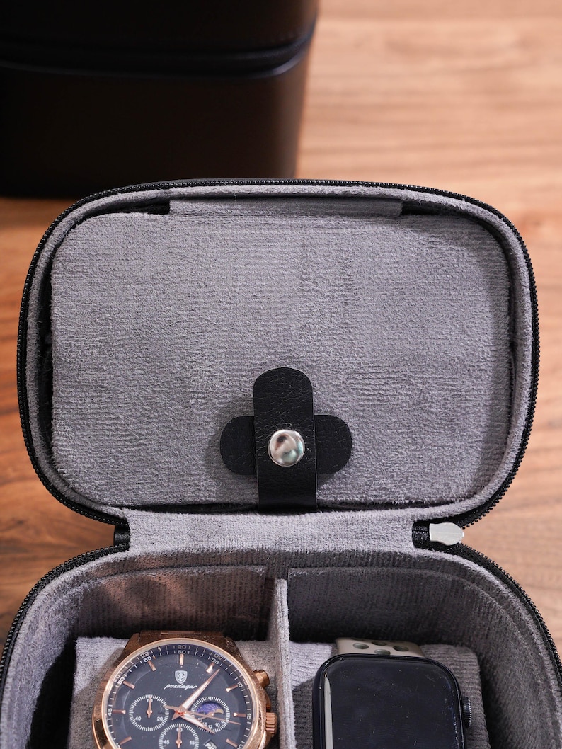 Personalised Leather Jewellery Box, Men's Travel Watch Case, Minimalist ...