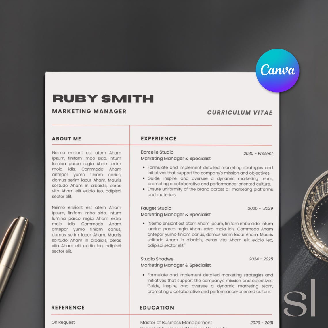 Bold and Modern Resume Template | Editable Canva CV | Professional Job ...