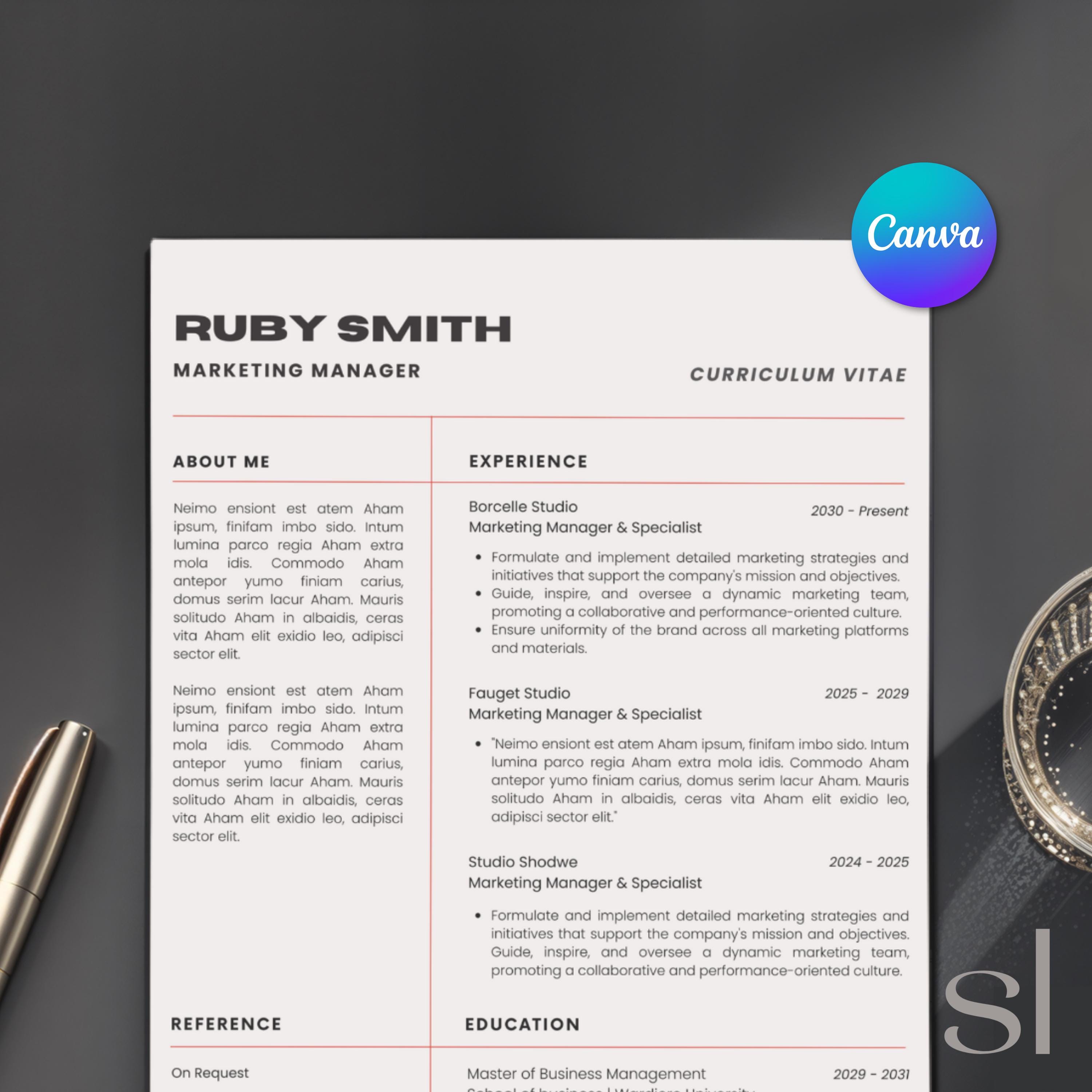 Bold and Modern Resume Template | Editable Canva CV | Professional Job ...