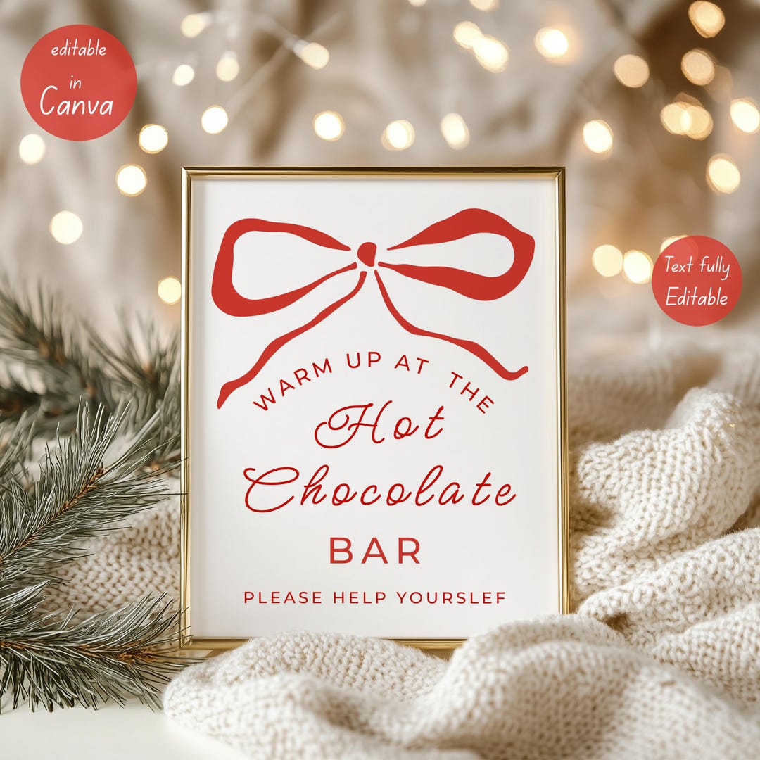 Coquette Red Bow Hot Chocolate Bar Sign, Hot Cocoa Station Printable ...