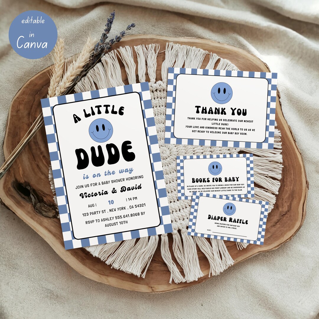 Little Dude Baby Shower Invitation Set, A Little Dude is on the Way ...
