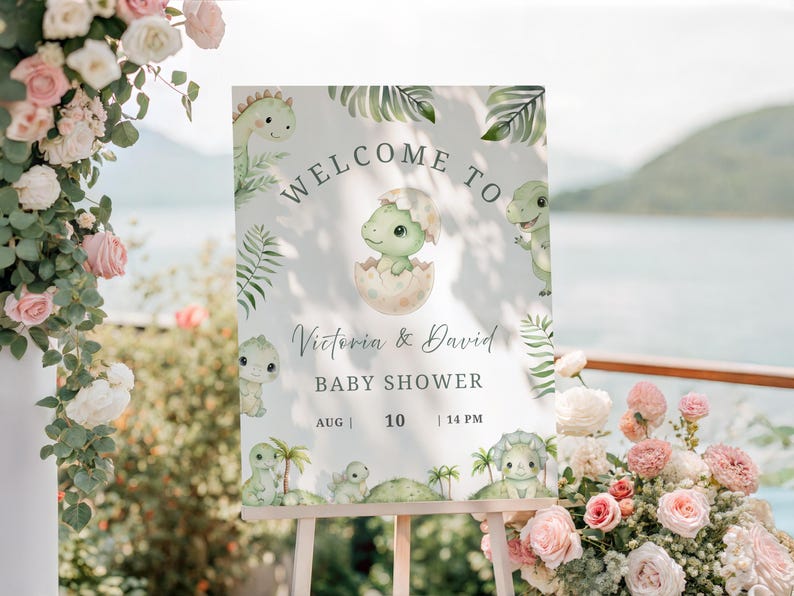 Hatching Soon Baby Shower Welcome Sign, Dinosaur Baby Boy Decor ...