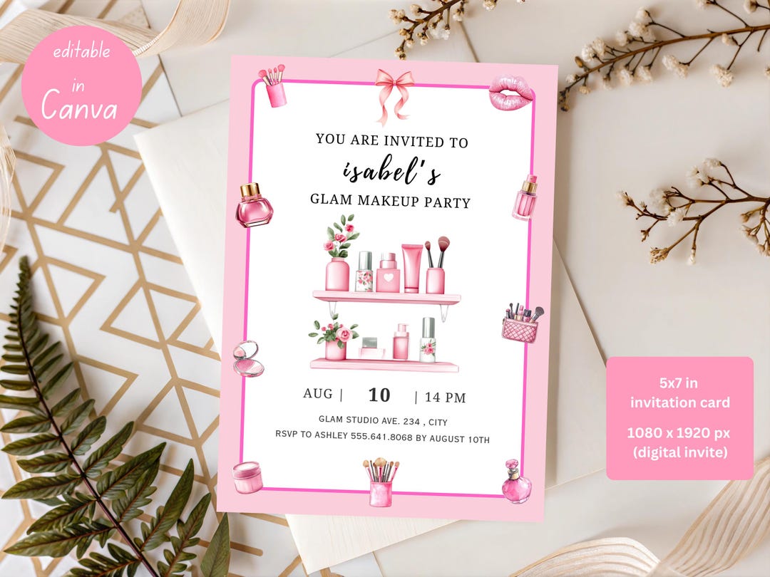 Skin Care Birthday Invitation, Spa Party Invite, Makeup Glam Birthday ...