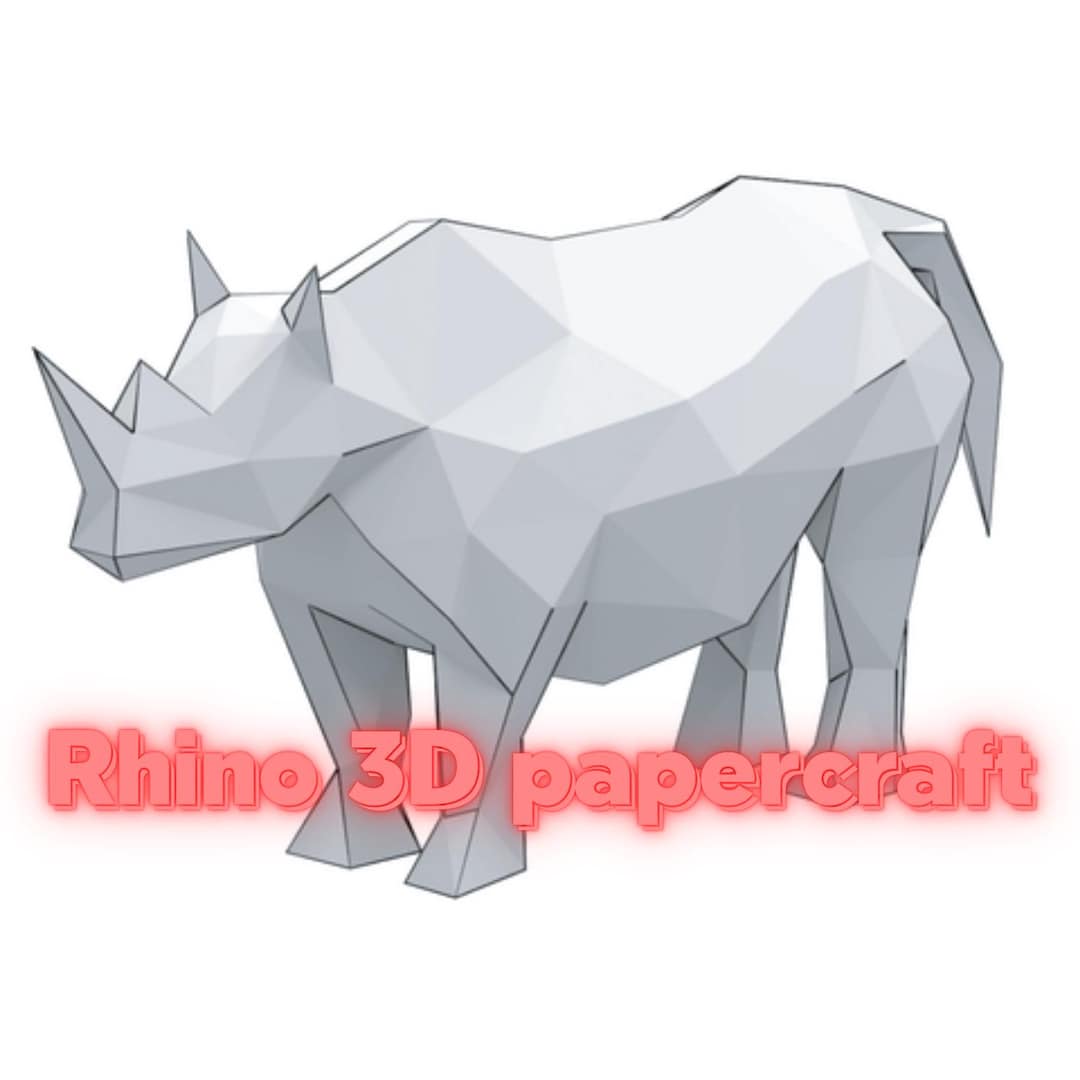 Rhino 3D Papercraft Template | Low Poly Rhinoceros DIY PDF | Geometric ...