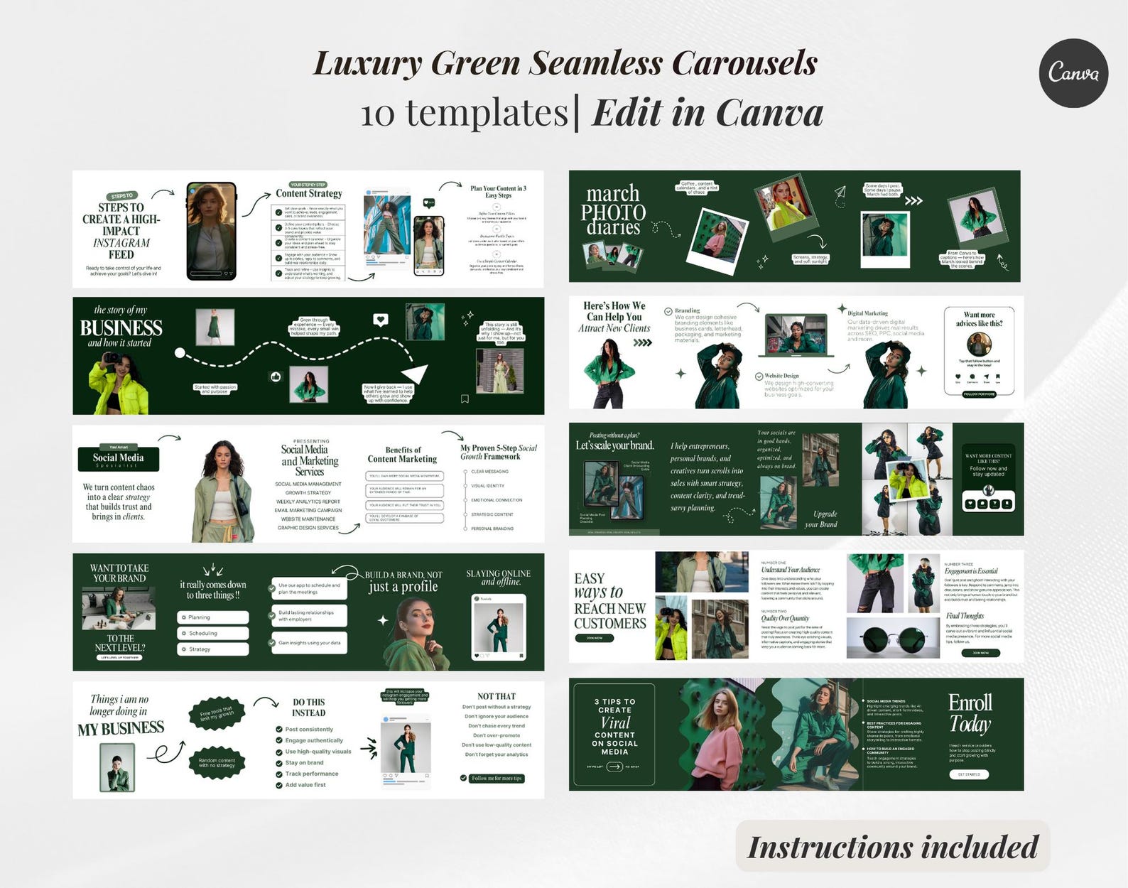 Luxury Green Seamless Carousels, Modern Viral Green Aesthetic, UGC ...