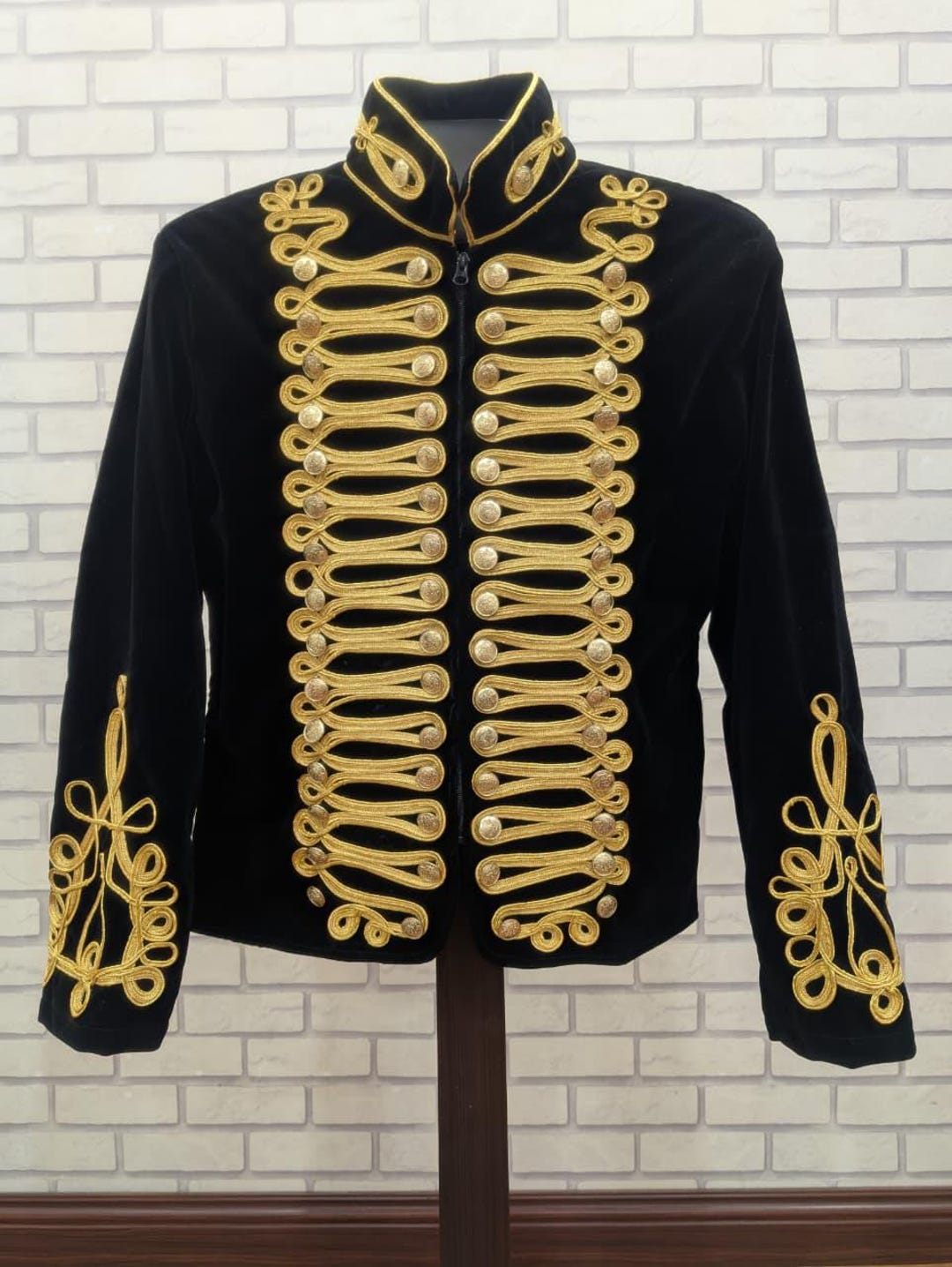 Men Black Hussar Jacket With Gold Braid Trim Military Style Band ...