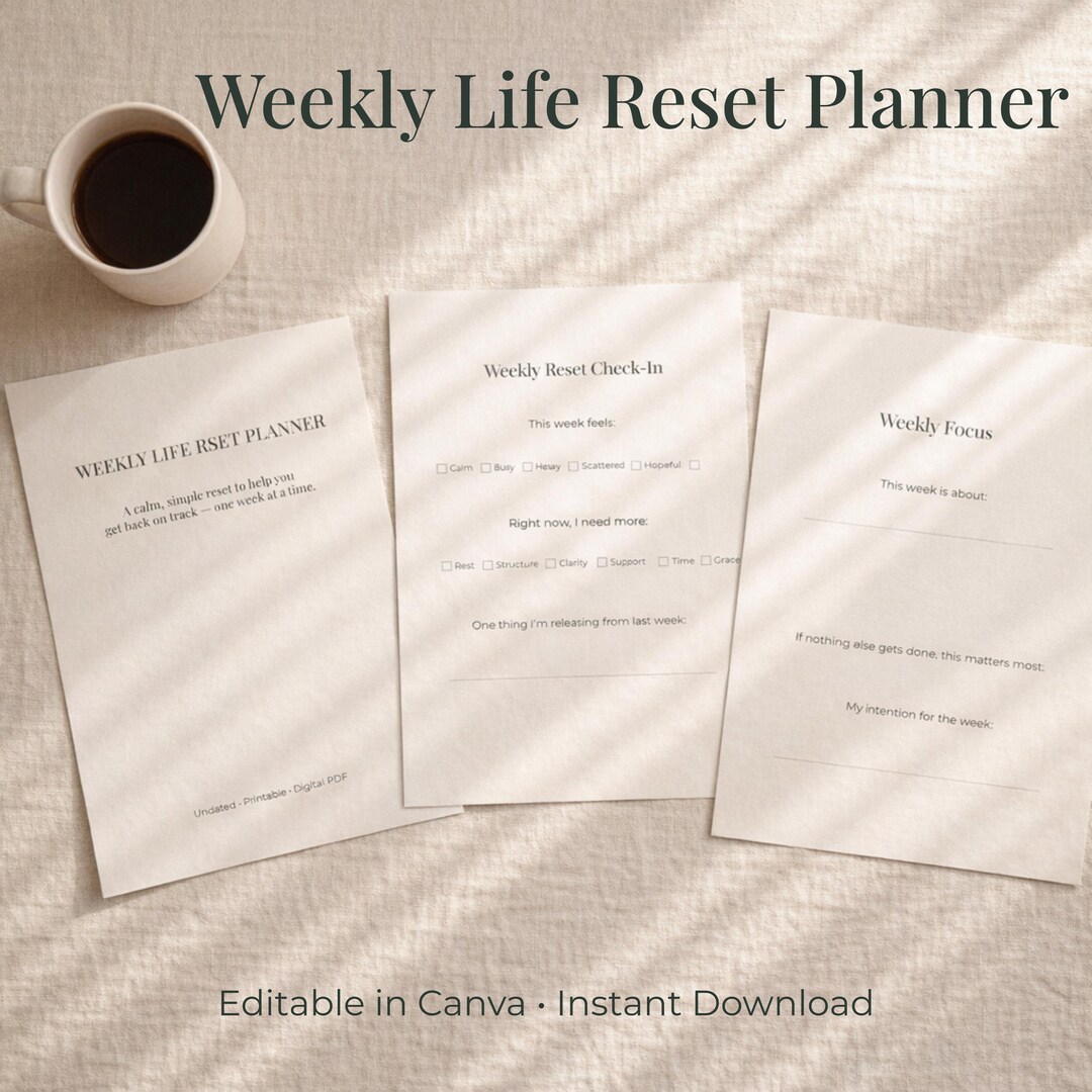 Life Reset Organizer Printable & Canva Editable Calm Productivity ...