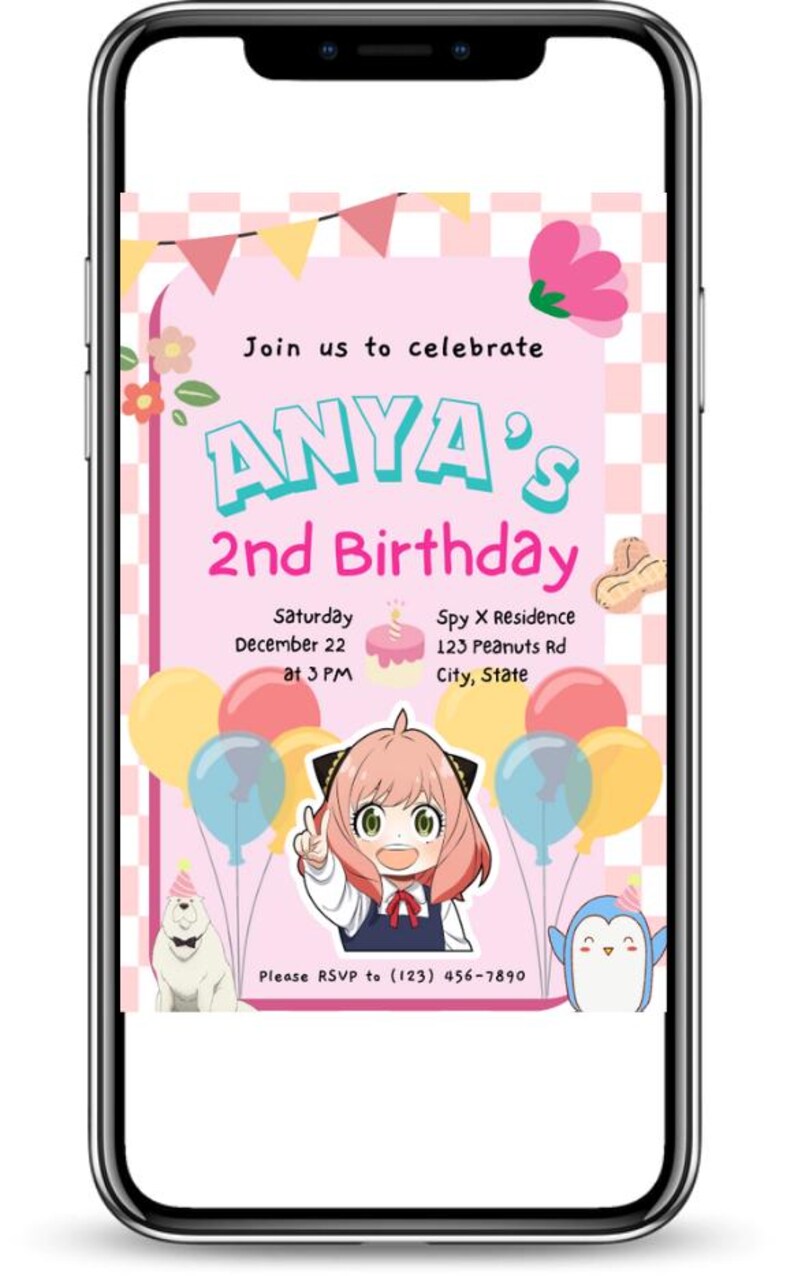 ANYA Inspired Birthday Invitation Template | Anime Themed Birthday ...
