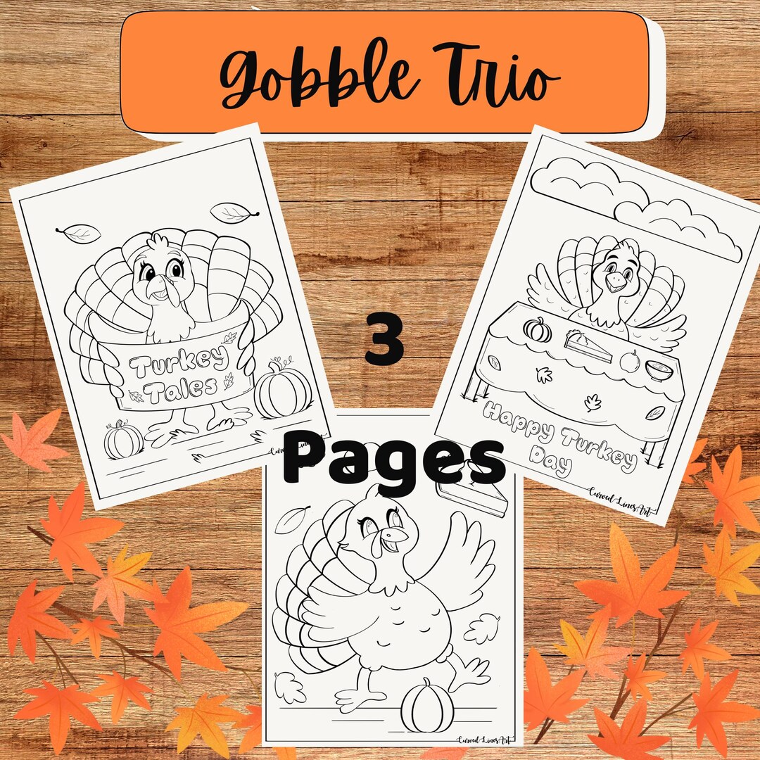 Gobble Trio – 3 Cute Turkey Coloring Pages | Cozy November Printable ...