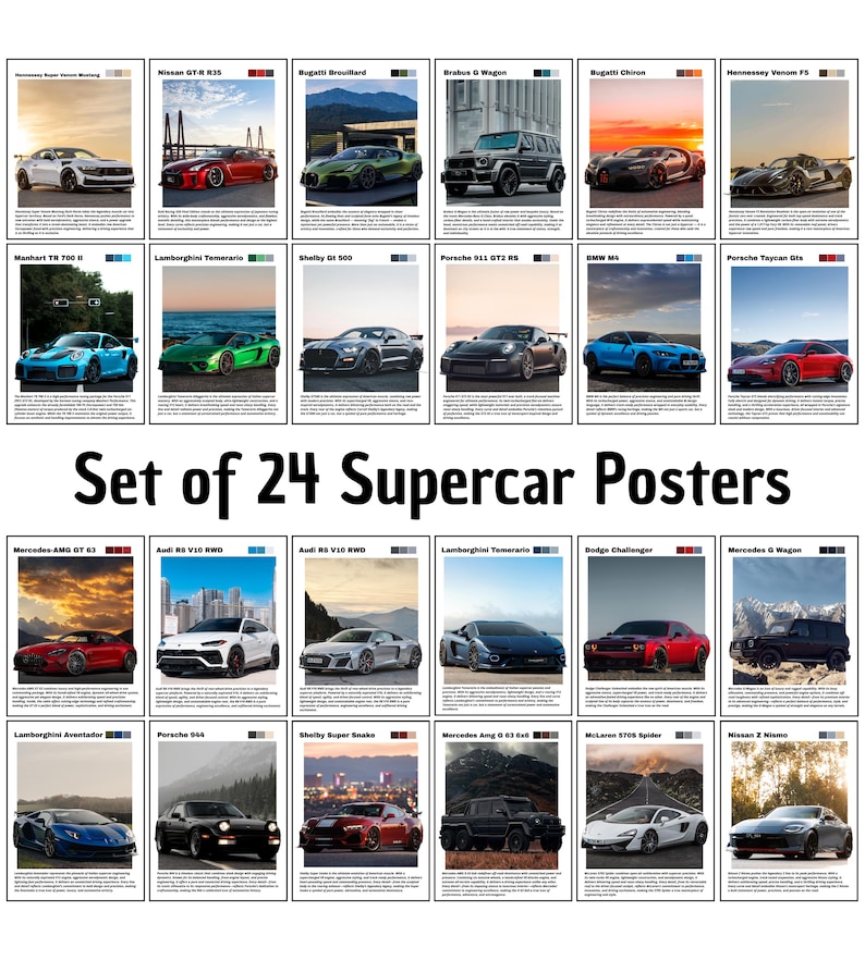 Supercar Poster Set – Exotic Car Wall Art – Sports Car Prints (digital ...