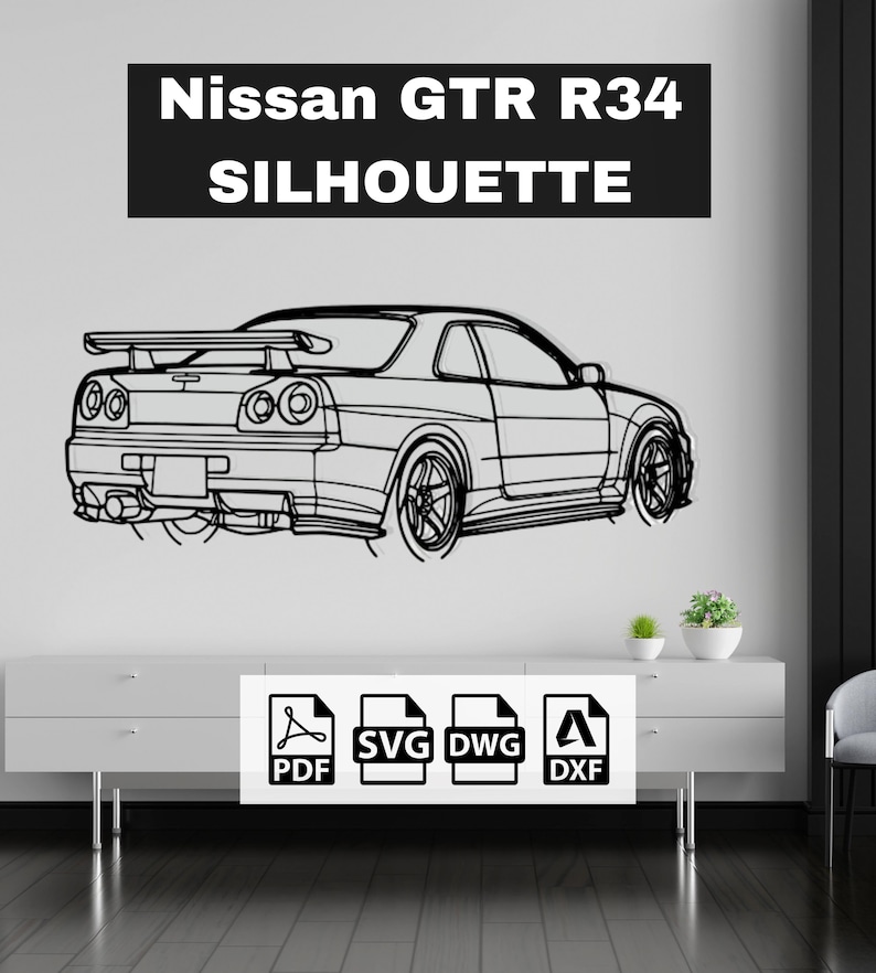 JDM R34 Car Silhouette – Laser Cut Files (svg, Dxf, Dwg, Pdf ...