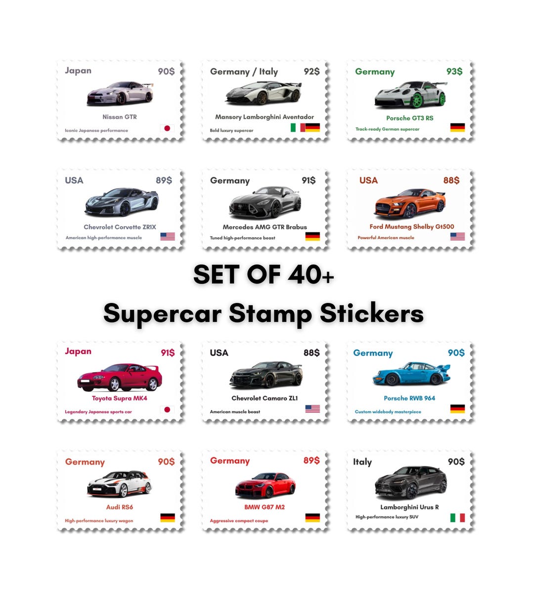 Supercar Sticker Stamps PNG Set | 40+ Car Stickers | Digital Download ...