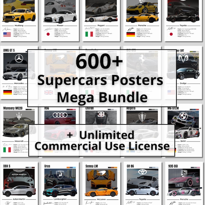 Supercar Posters Mega Bundle | 600+ High-res Pngs (commercial Use) - Etsy