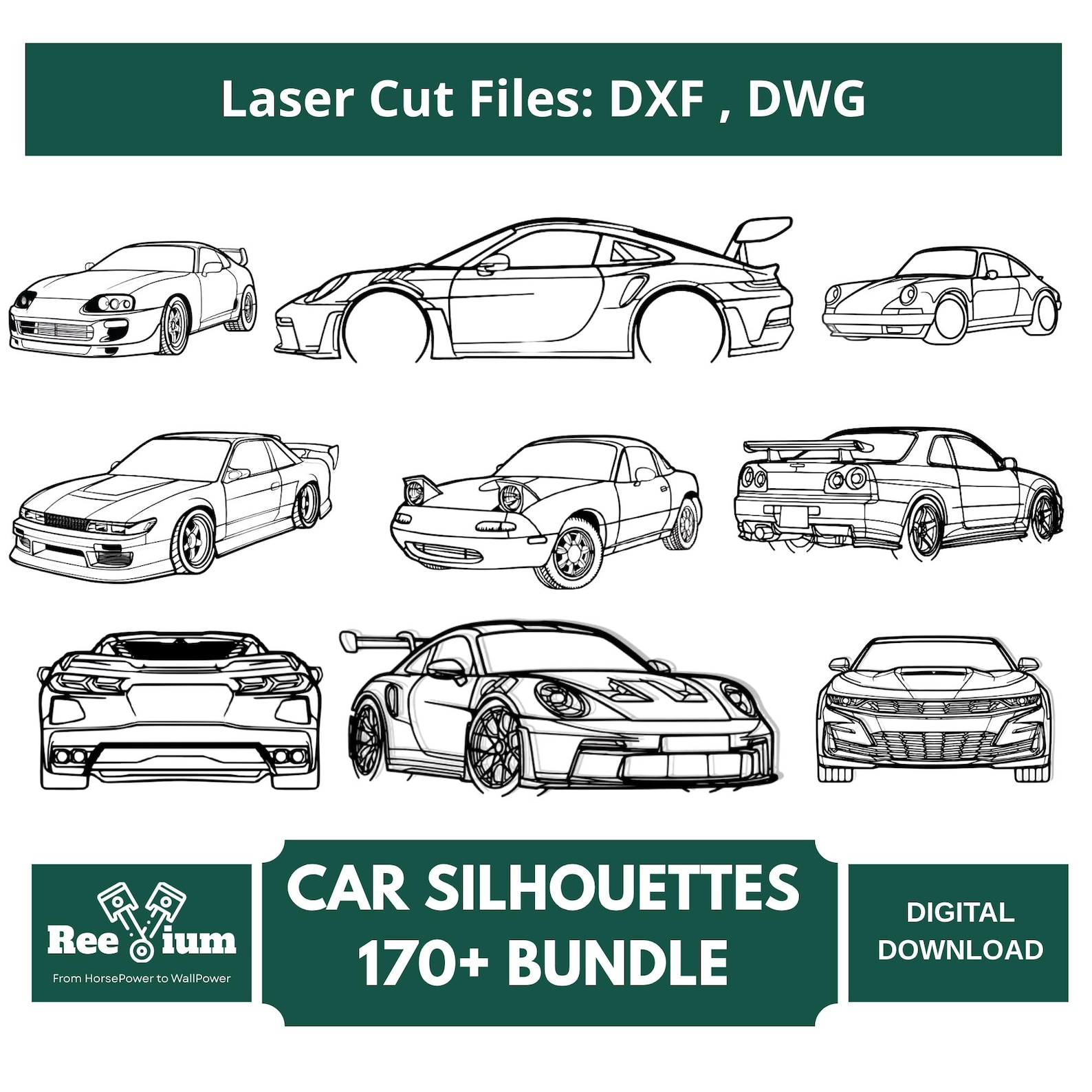 Classic Car Silhouettes: 170+ Supercar DXF, DWG Files (digital Download ...