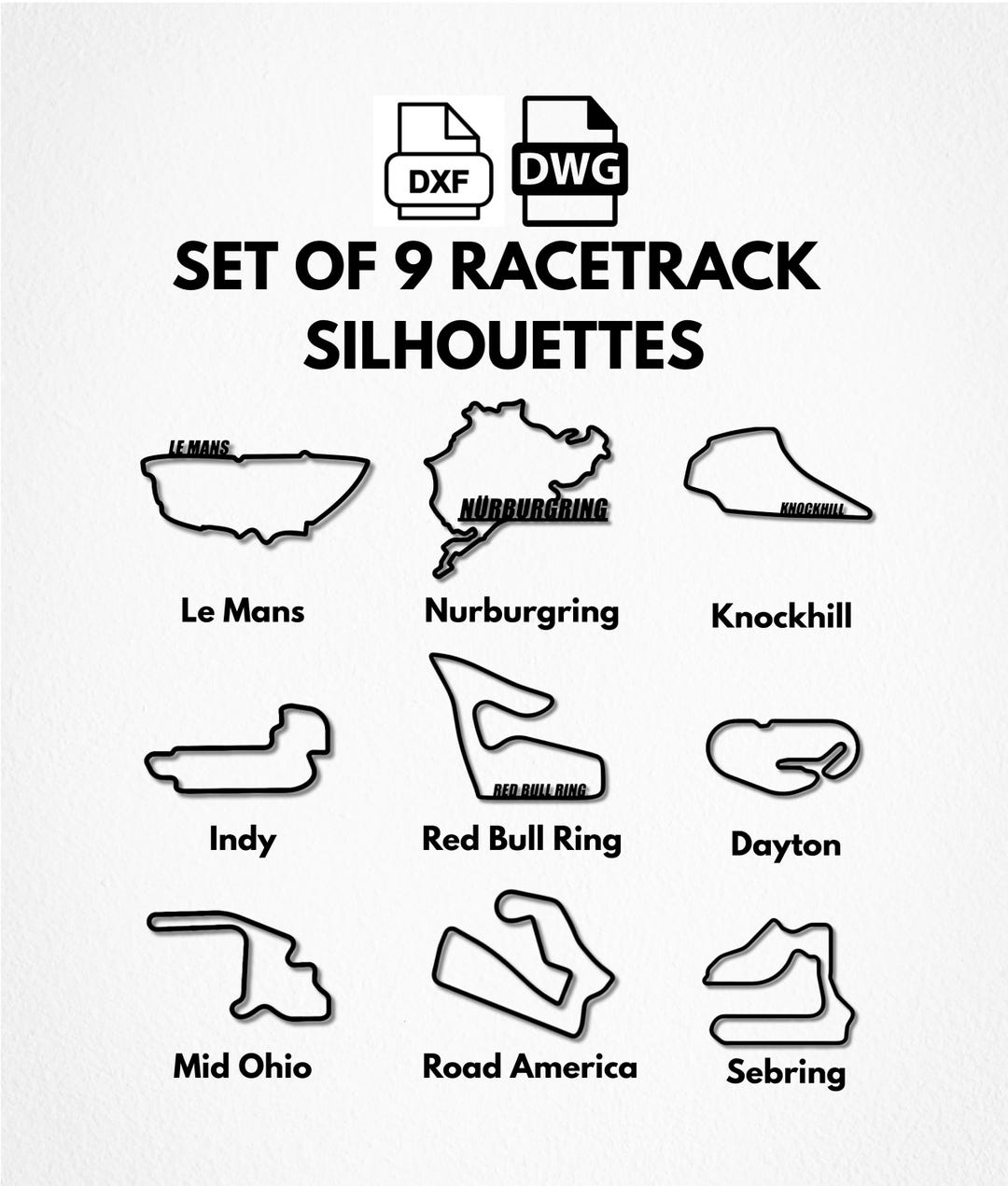 Racetrack Silhouettes: Laser Cut CNC Designs (DXF & DWG Digital ...