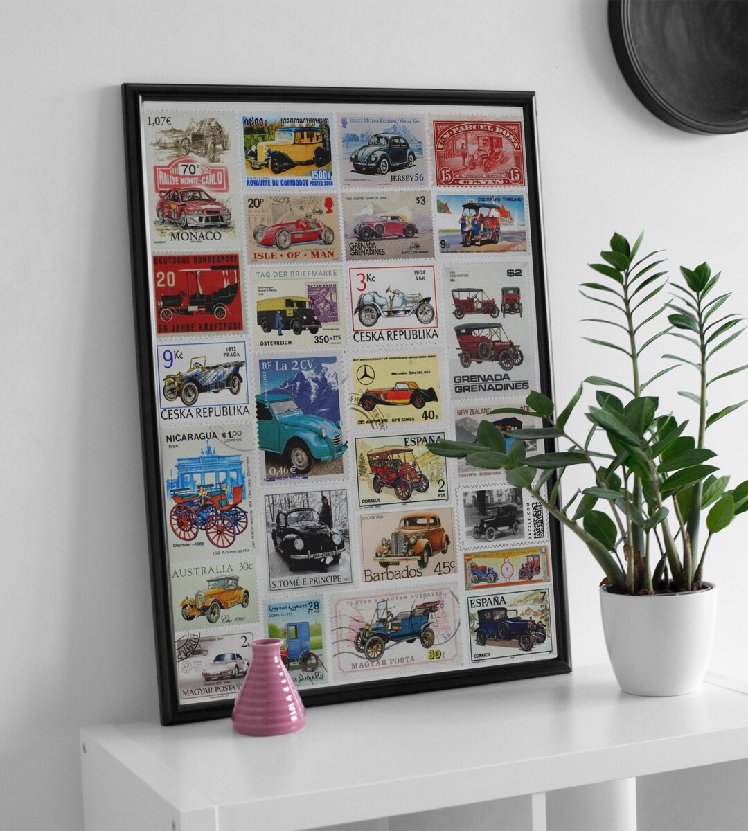 Vintage Car Postage Stamps Poster: Retro Automotive Collage (PNG, PDF ...