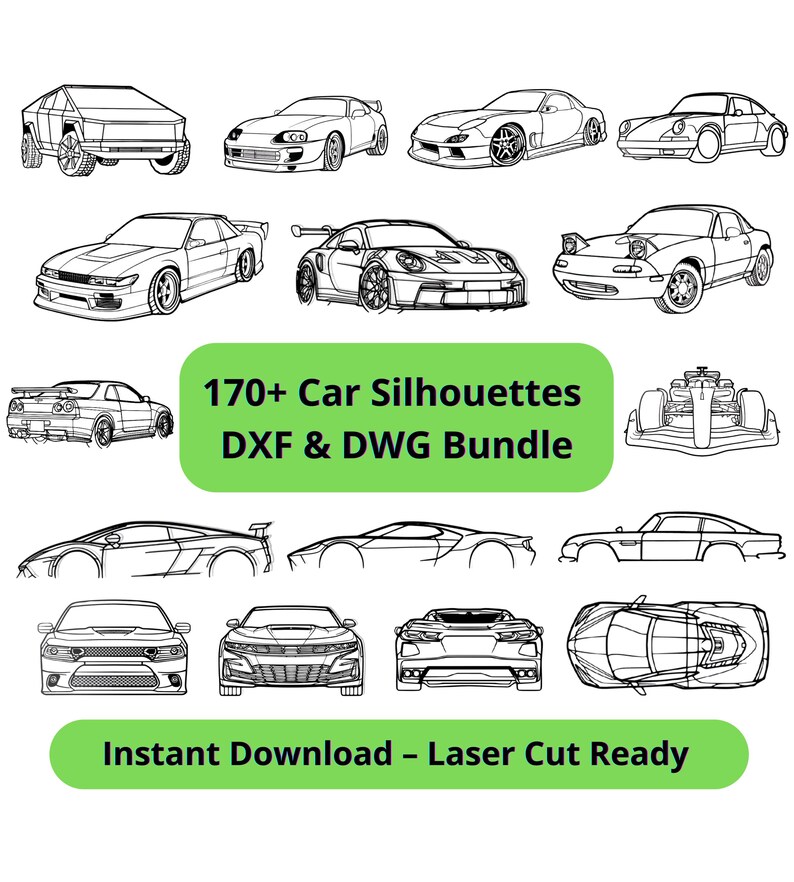 Classic Car Silhouettes: 170+ Supercar DXF, DWG Files (digital Download ...